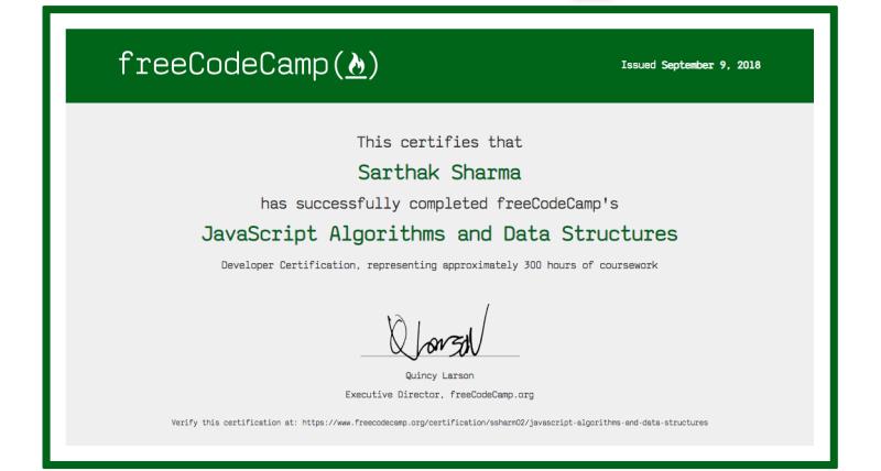 Sarthak Sharma on LinkedIn: #coding #freecodecamp #algorithms #javascript Sarthak Sharma on LinkedIn: #coding #freecodecamp #algorithms #javascript
