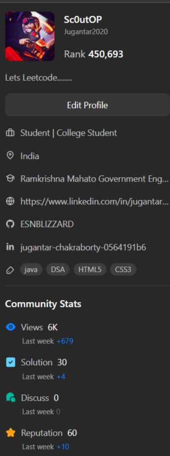 Jugantar Chakraborty on LinkedIn: #leetcode #coding #collegelife #dsa # ... Jugantar Chakraborty on LinkedIn: #leetcode #coding #collegelife #dsa # ...