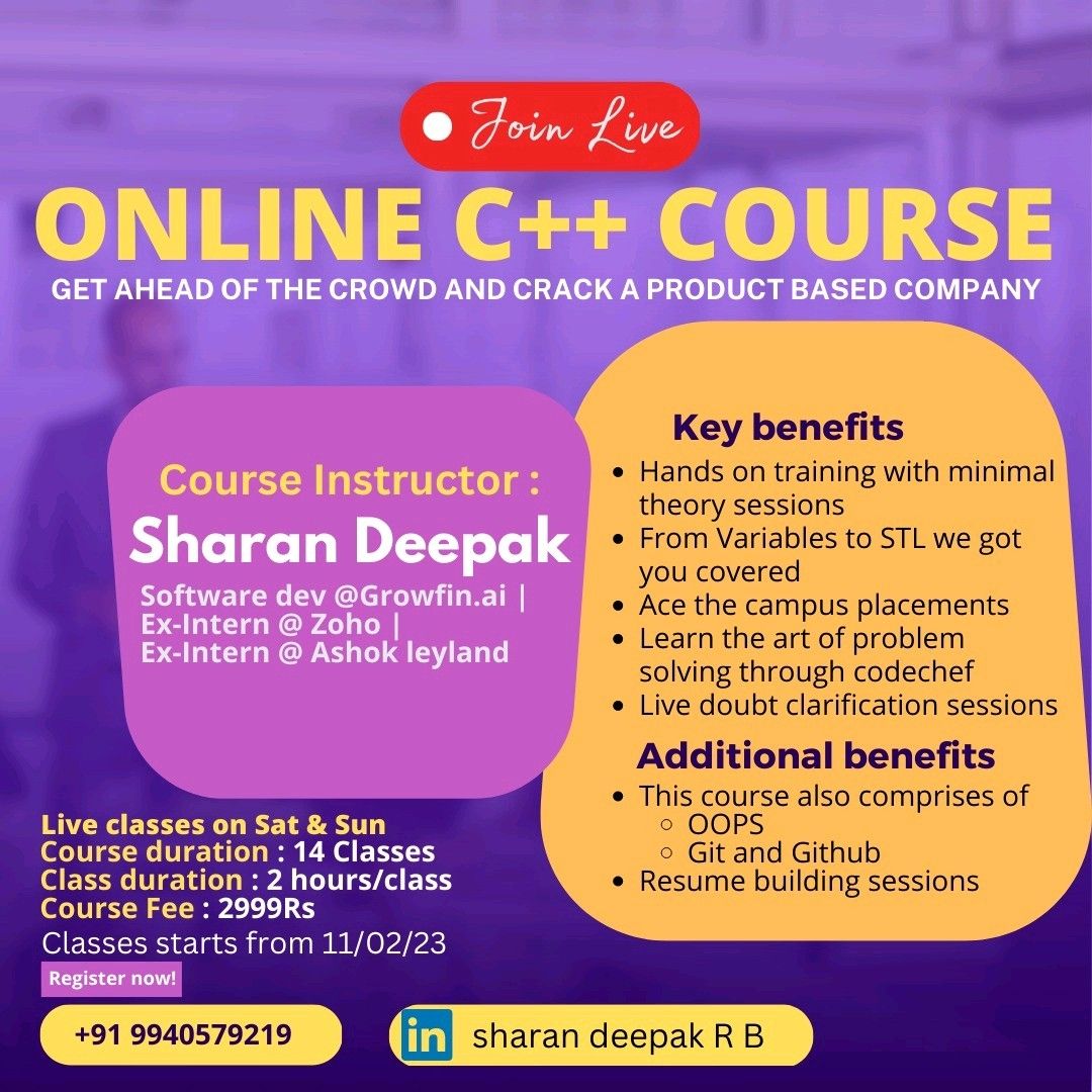 Sharan Deepak R B on LinkedIn: #onlinecourse #cplusplus #github #git Sharan Deepak R B on LinkedIn: #onlinecourse #cplusplus #github #git