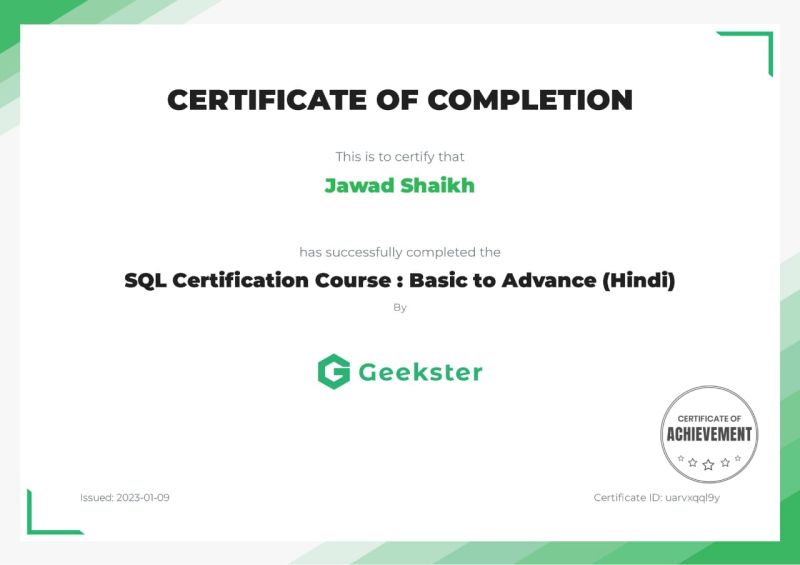 Jawad Shaikh on LinkedIn: #sqlcertified #geekster Jawad Shaikh on LinkedIn: #sqlcertified #geekster