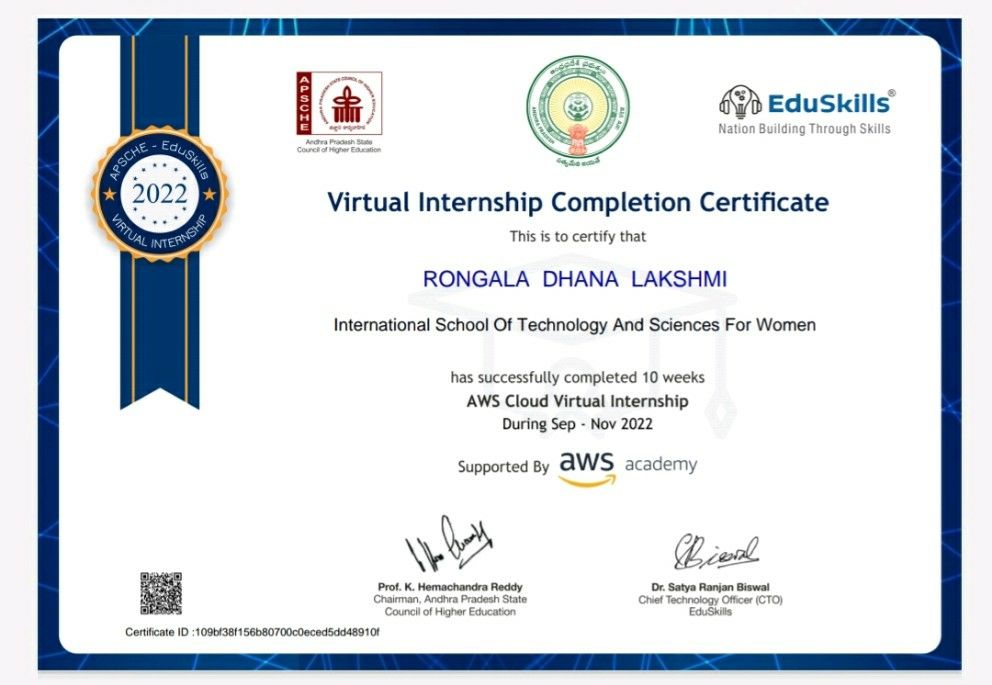 Dhana Lakshmi Rongala on LinkedIn: #aws #internship #cloud #amazon # ... Dhana Lakshmi Rongala on LinkedIn: #aws #internship #cloud #amazon # ...