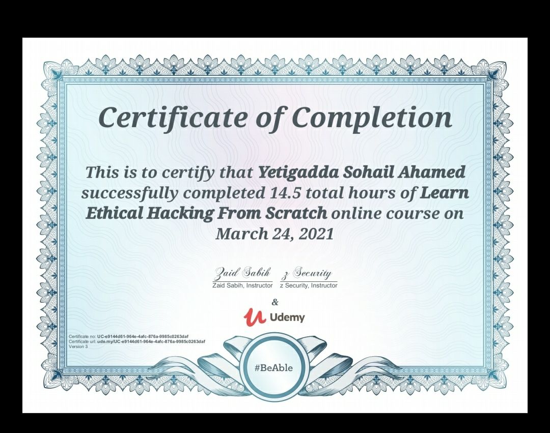 Yetigadda Sohail on LinkedIn: #udemy #ethicalhacking #cybersecurity Yetigadda Sohail on LinkedIn: #udemy #ethicalhacking #cybersecurity