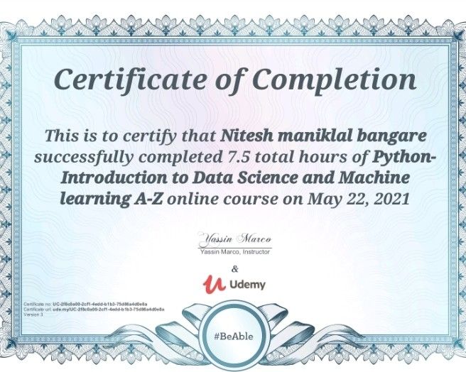 NITESH Bangare on LinkedIn: Udemy python introduction & data science ... NITESH Bangare on LinkedIn: Udemy python introduction & data science ...