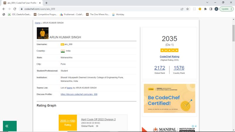 Arun Kumar Singh on LinkedIn: #nothingisimpossible #5star #codechef # ... Arun Kumar Singh on LinkedIn: #nothingisimpossible #5star #codechef # ...