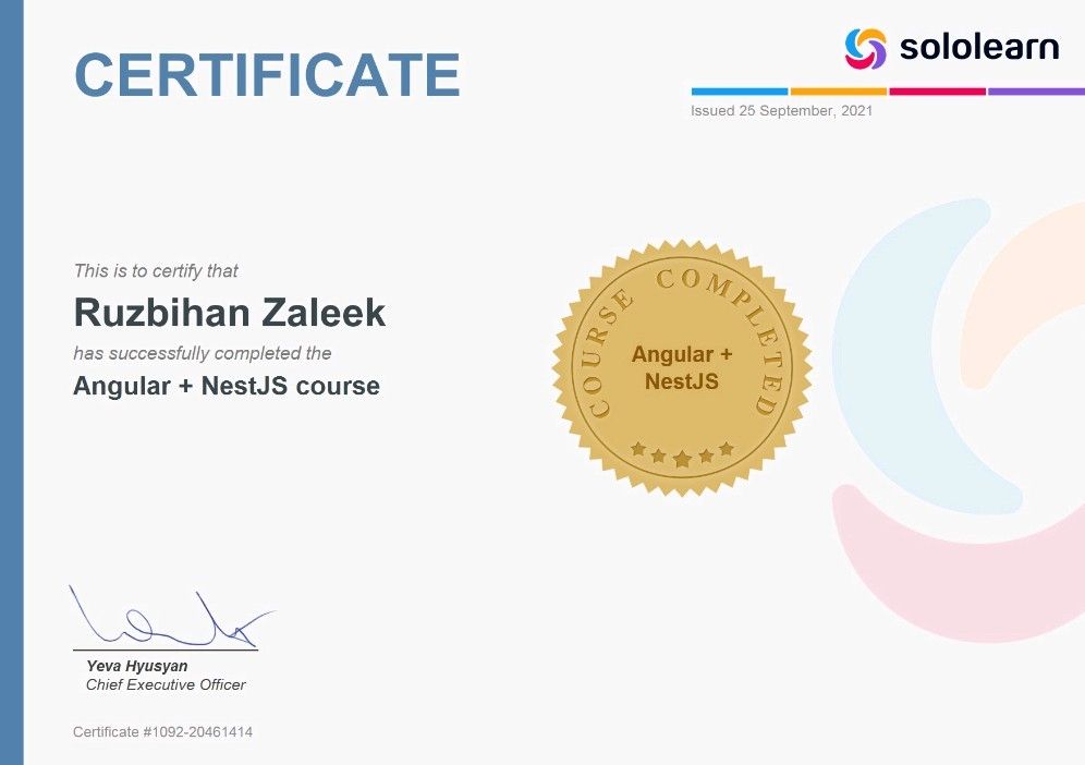 Ruzbihan Zaleek on LinkedIn: #angular #nestjs #sololearn Ruzbihan Zaleek on LinkedIn: #angular #nestjs #sololearn
