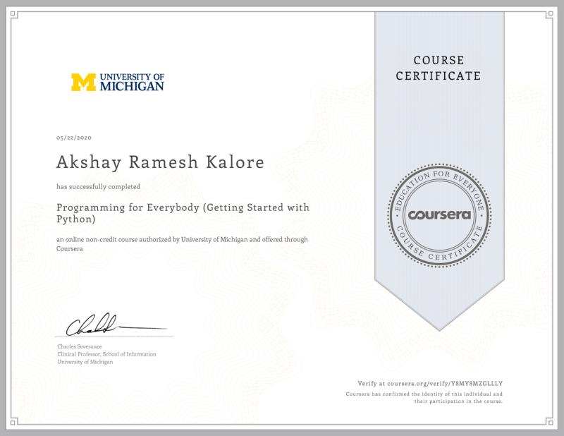 Akshay Kalore on LinkedIn: #universityofmichigan #python3 # ... Akshay Kalore on LinkedIn: #universityofmichigan #python3 # ...