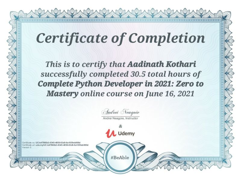 Aadinath Kothari on LinkedIn: Successfully completed Python Developer ... Aadinath Kothari on LinkedIn: Successfully completed Python Developer ...