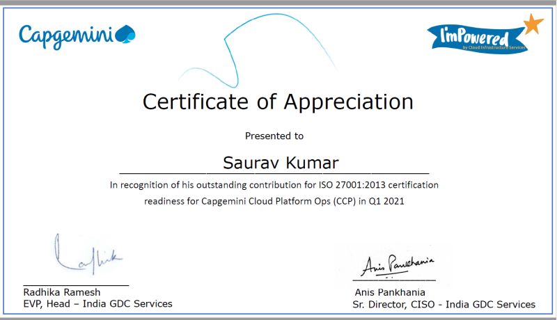 Saurav Kumar on LinkedIn: #iso27001 #getthefutureyouwant #appreciationpost Saurav Kumar on LinkedIn: #iso27001 #getthefutureyouwant #appreciationpost