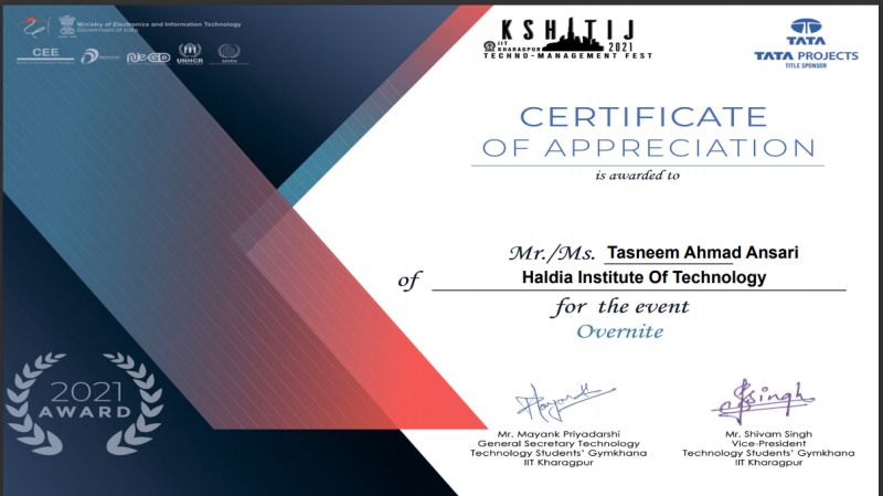 Tasneem Ahmad A. on LinkedIn: #iitkgp #tataprojects #overnite # ... Tasneem Ahmad A. on LinkedIn: #iitkgp #tataprojects #overnite # ...