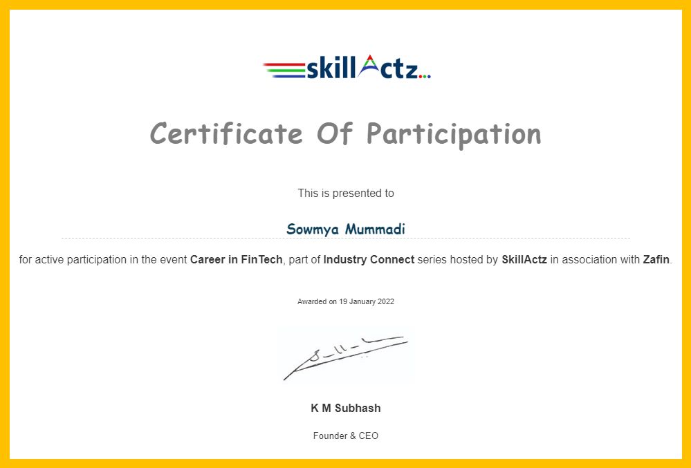 Sowmya Mummadi on LinkedIn: #fintech #skillactz Sowmya Mummadi on LinkedIn: #fintech #skillactz