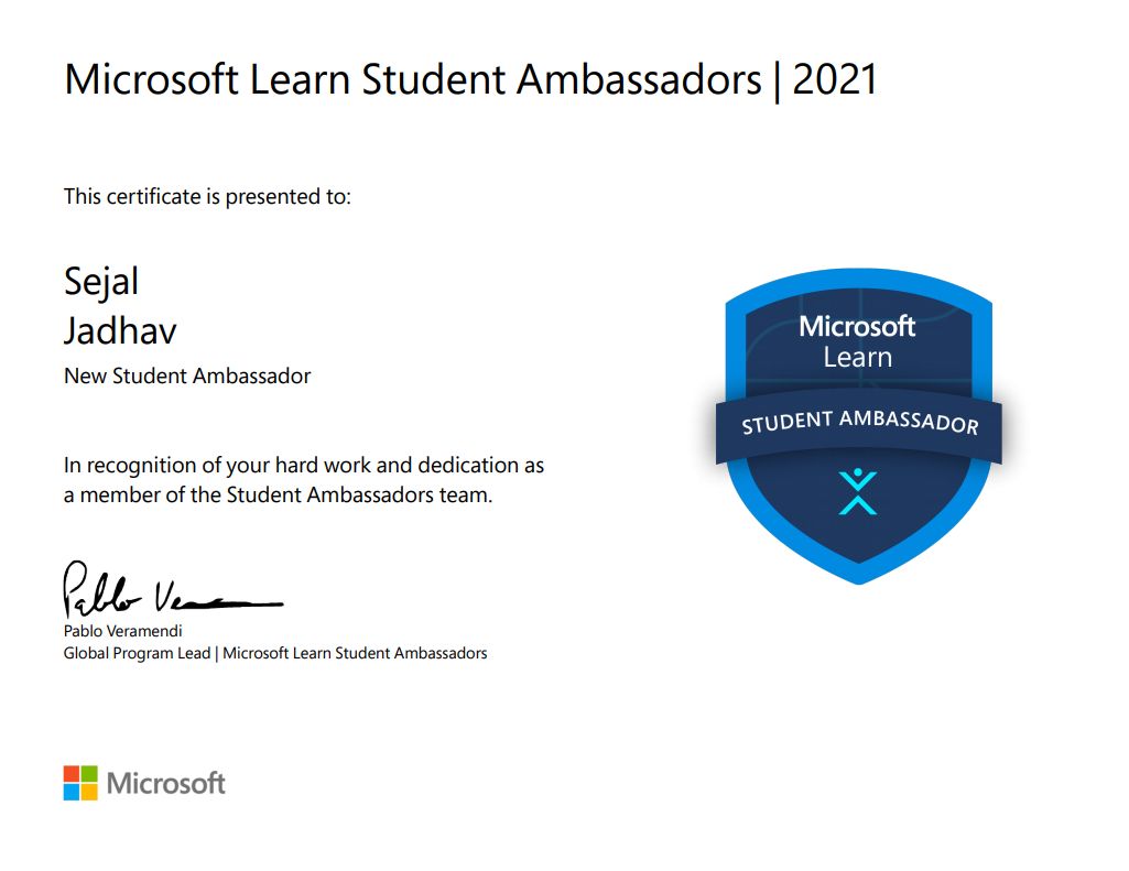 Sejal Jadhav on LinkedIn: Microsoft Learn Student Ambassador (New) | 14 ... Sejal Jadhav on LinkedIn: Microsoft Learn Student Ambassador (New) | 14 ...