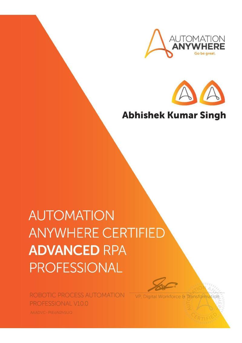 Abhishek Kumar Singh on LinkedIn: Automation Anywhere Advanced V10.0 ... Abhishek Kumar Singh on LinkedIn: Automation Anywhere Advanced V10.0 ...
