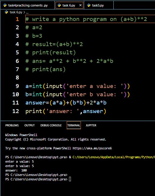 Prakash Raj Kopuri on LinkedIn: task 6 write a python program on (a+b ... Prakash Raj Kopuri on LinkedIn: task 6 write a python program on (a+b ...