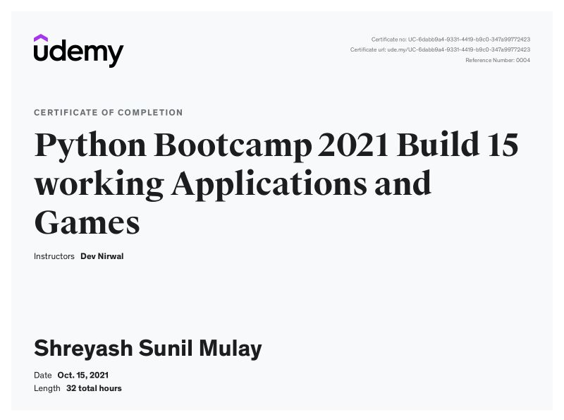 Shreyash Mulay on LinkedIn: #udemycourses #pythonprogramming Shreyash Mulay on LinkedIn: #udemycourses #pythonprogramming