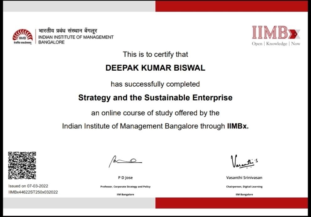 DEEPAK KUMAR BISWAL on LinkedIn: Successfully completed the IIMBx ... DEEPAK KUMAR BISWAL on LinkedIn: Successfully completed the IIMBx ...
