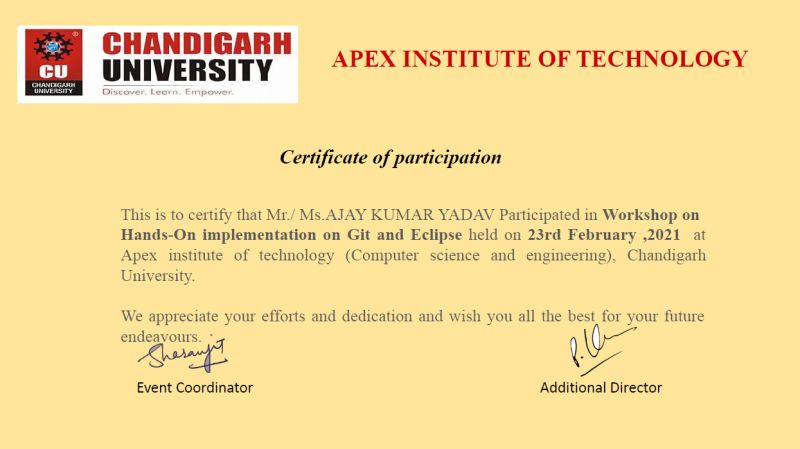 Ajay Yadav on LinkedIn: #certificate #workshop #git #eclipse # ... Ajay Yadav on LinkedIn: #certificate #workshop #git #eclipse # ...