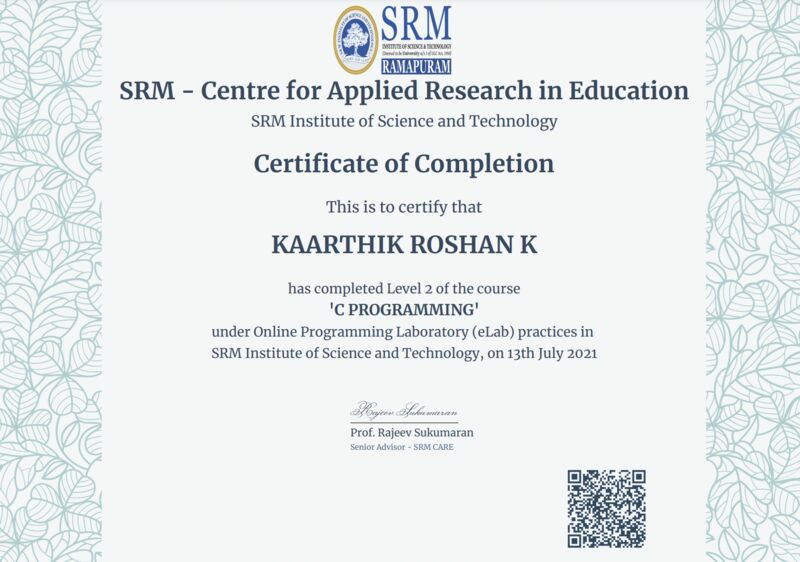 Kaarthik Roshan Kumar on LinkedIn: #srmuniversity #cprogramming # ... Kaarthik Roshan Kumar on LinkedIn: #srmuniversity #cprogramming # ...