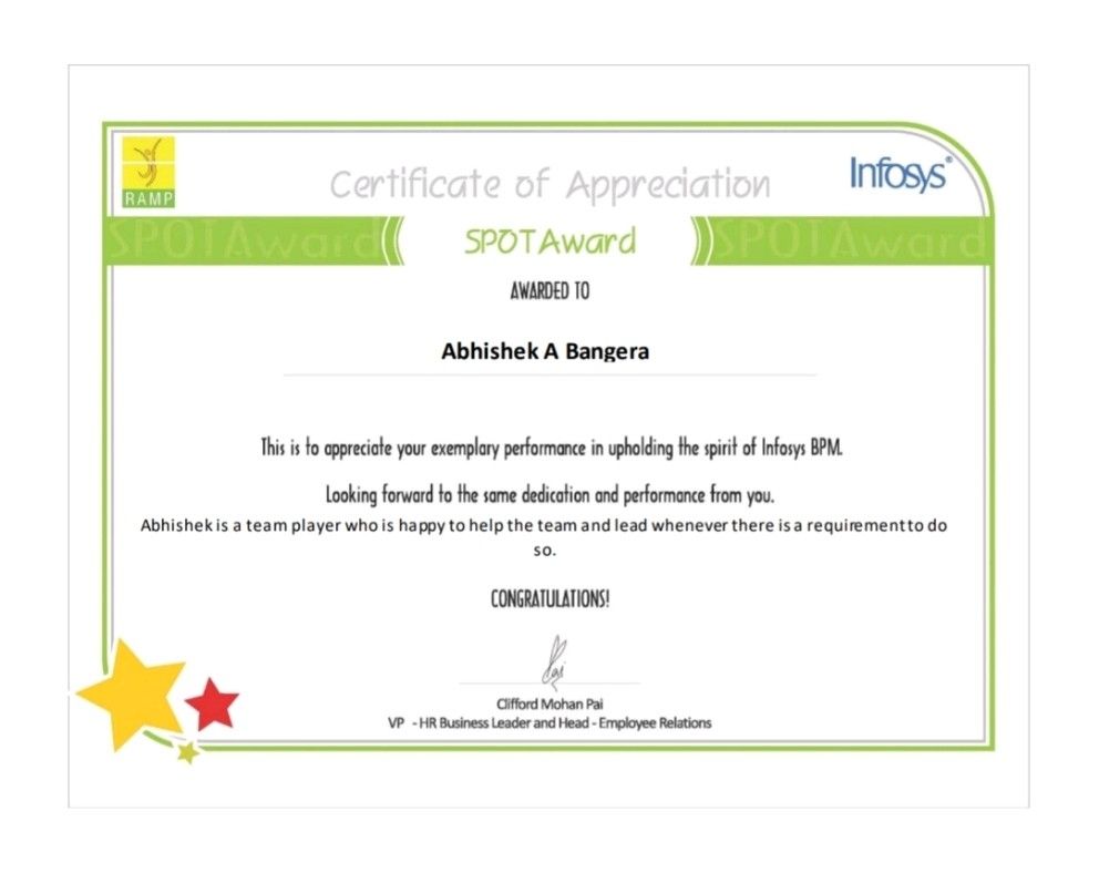 Abhishek A Bangera on LinkedIn: Infosys SPOT Award. Abhishek A Bangera on LinkedIn: Infosys SPOT Award.