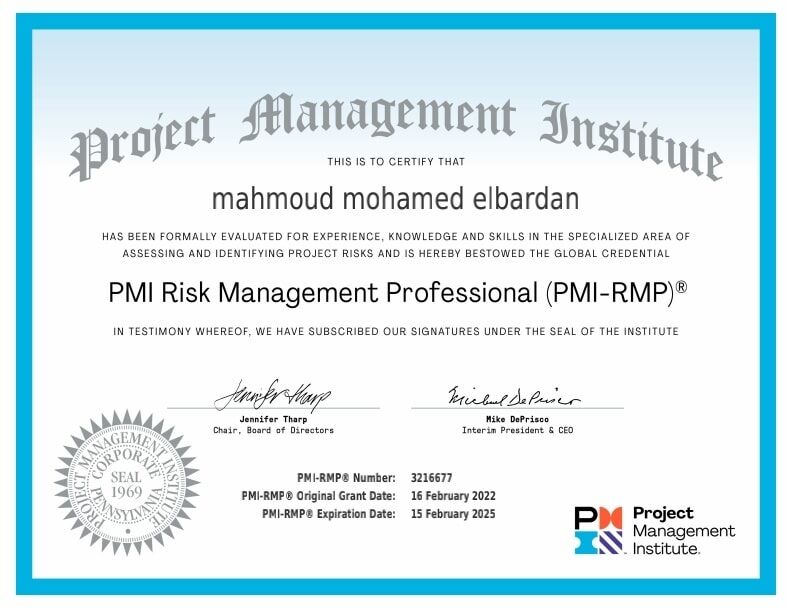 Mahmoud Elbardan,(PMP)®,(PMI-RMP)® on LinkedIn: Officially PMI-RMP ... Mahmoud Elbardan,(PMP)®,(PMI-RMP)® on LinkedIn: Officially PMI-RMP ...