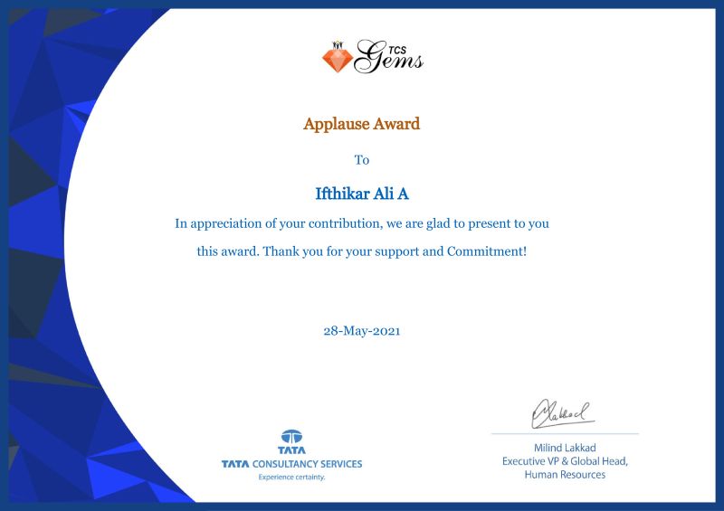 IFTHIKAR ALI A on LinkedIn: #tcser #tcs #onetcs #applause #awards | 10 ... IFTHIKAR ALI A on LinkedIn: #tcser #tcs #onetcs #applause #awards | 10 ...