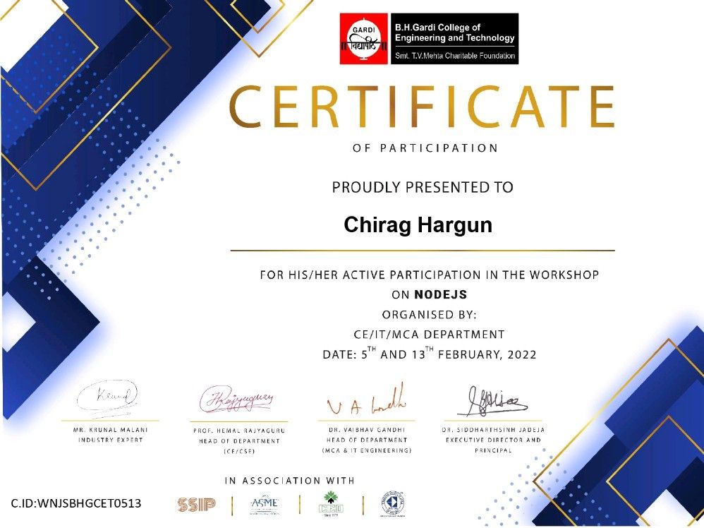 Chirag Hargun on LinkedIn: #certificate #nodejs Chirag Hargun on LinkedIn: #certificate #nodejs