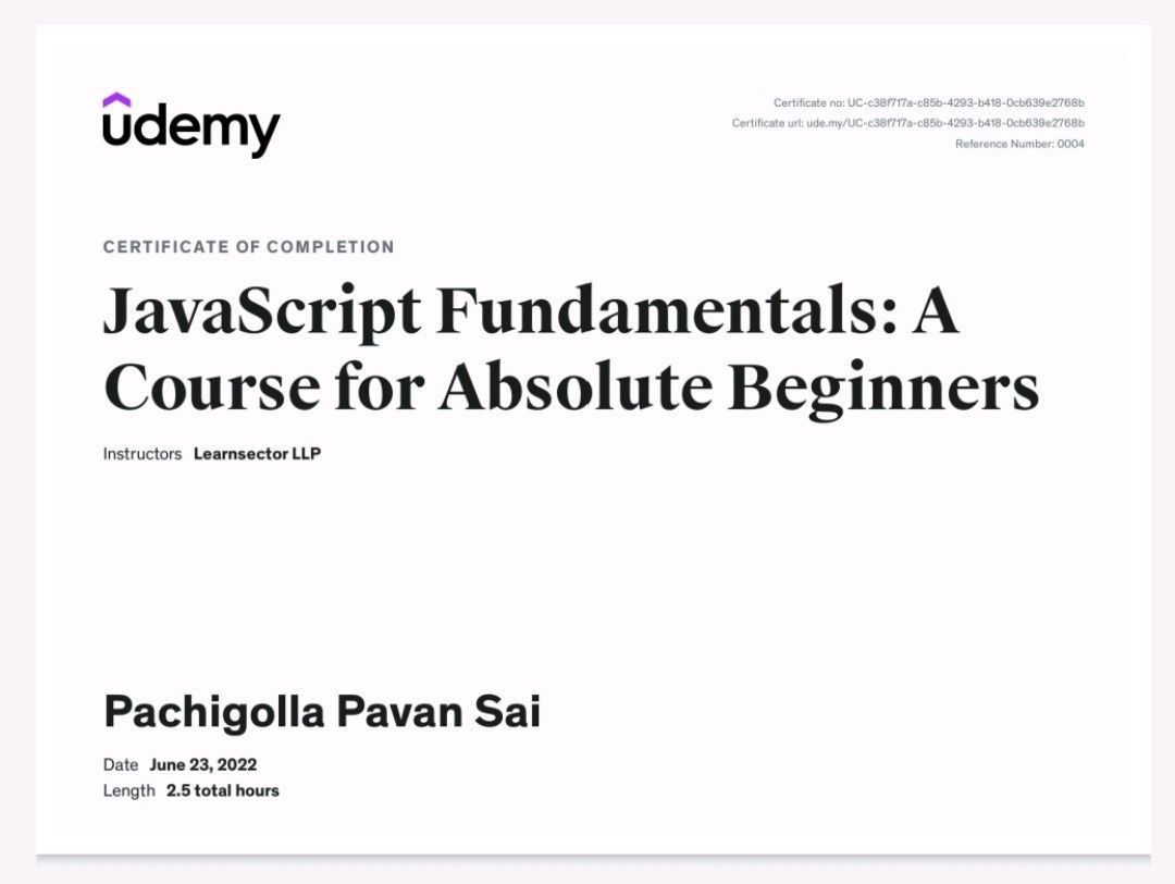 Pachigolla Pavan sai on LinkedIn: I Have Completed JavaScript Fundamentals. Pachigolla Pavan sai on LinkedIn: I Have Completed JavaScript Fundamentals.