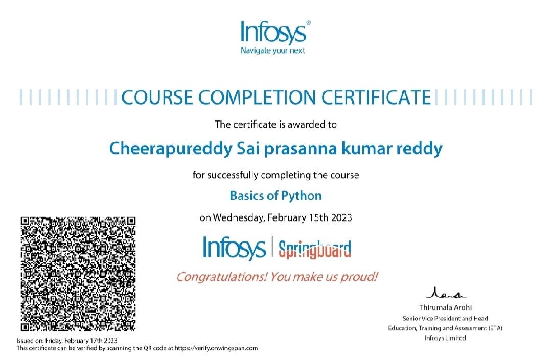 Sai Prasanna Kumar Reddy on LinkedIn: #share #certification #python # ... Sai Prasanna Kumar Reddy on LinkedIn: #share #certification #python # ...