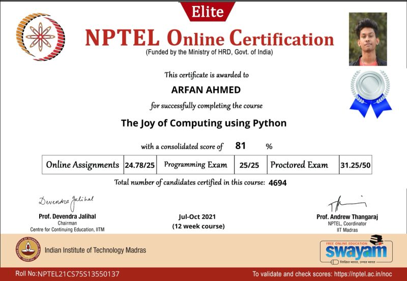 Sheikh Arfan Ahmed on LinkedIn: #nptel #python #pythonprogramming Sheikh Arfan Ahmed on LinkedIn: #nptel #python #pythonprogramming