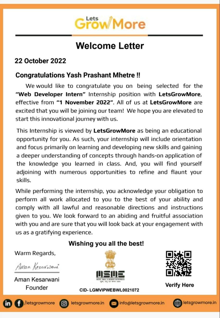 YASH MHETRE on LinkedIn: #internship #connections #letsgrowmore #github ... YASH MHETRE on LinkedIn: #internship #connections #letsgrowmore #github ...