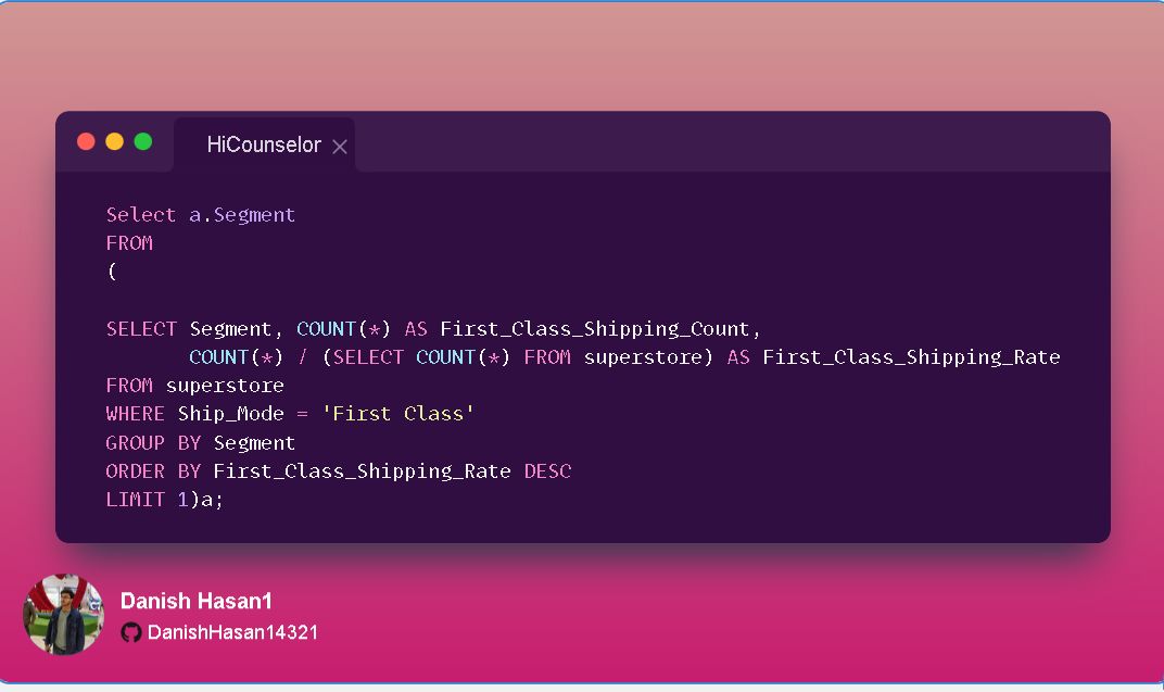 Danish Hasan on LinkedIn: #hicounselor #sql #query #dataanalytics #project Danish Hasan on LinkedIn: #hicounselor #sql #query #dataanalytics #project