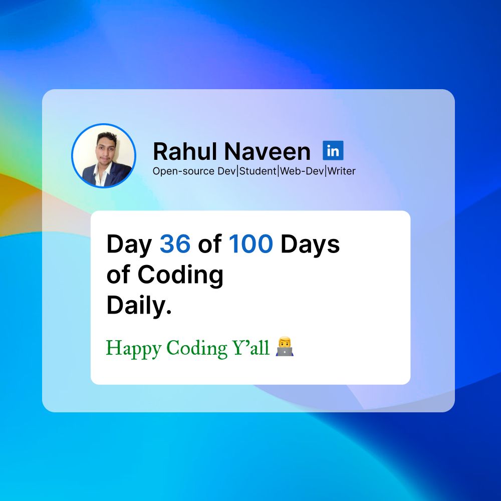 Rahul Naveen na LinkedIn: #100daysofcodechallenge #programming #coding ... Rahul Naveen na LinkedIn: #100daysofcodechallenge #programming #coding ...