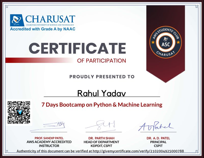 RaHul YADAV on LinkedIn: #python #ml #machinelearning #aws #charusat # ... RaHul YADAV on LinkedIn: #python #ml #machinelearning #aws #charusat # ...