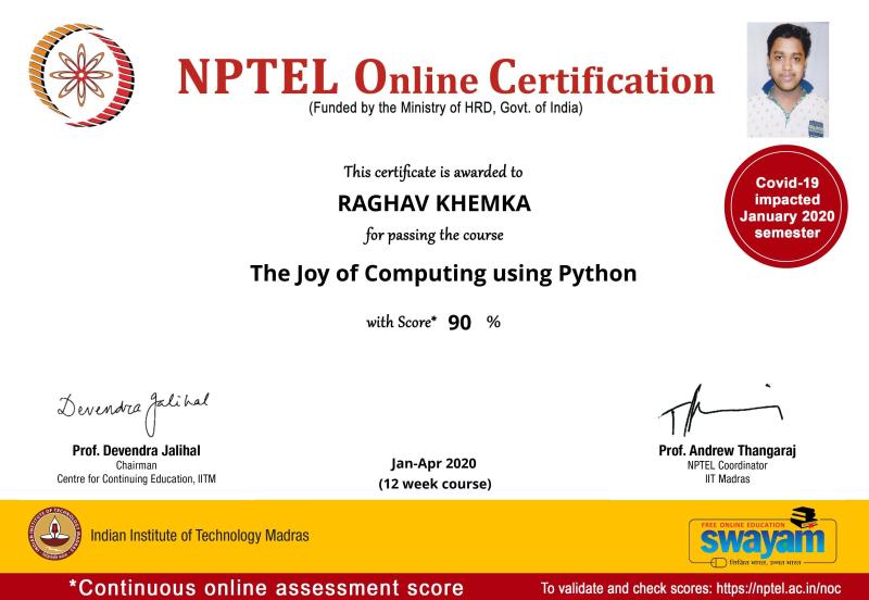 Raghav Khemka on LinkedIn: Finally, I received my NPTEL Online ... Raghav Khemka on LinkedIn: Finally, I received my NPTEL Online ...