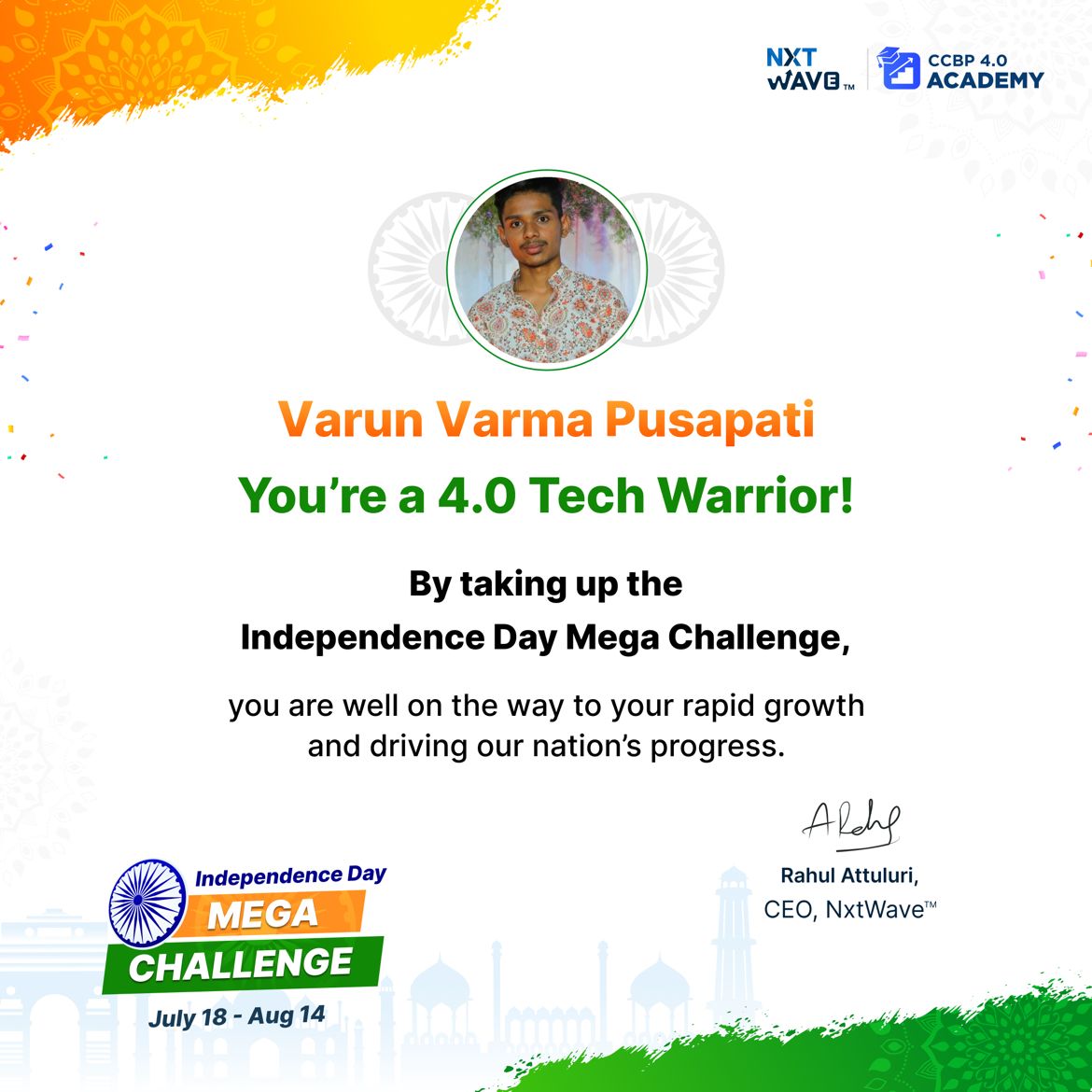Varun Varma on LinkedIn: #ccbp #nxtwave #coding #independenceday # ... Varun Varma on LinkedIn: #ccbp #nxtwave #coding #independenceday # ...