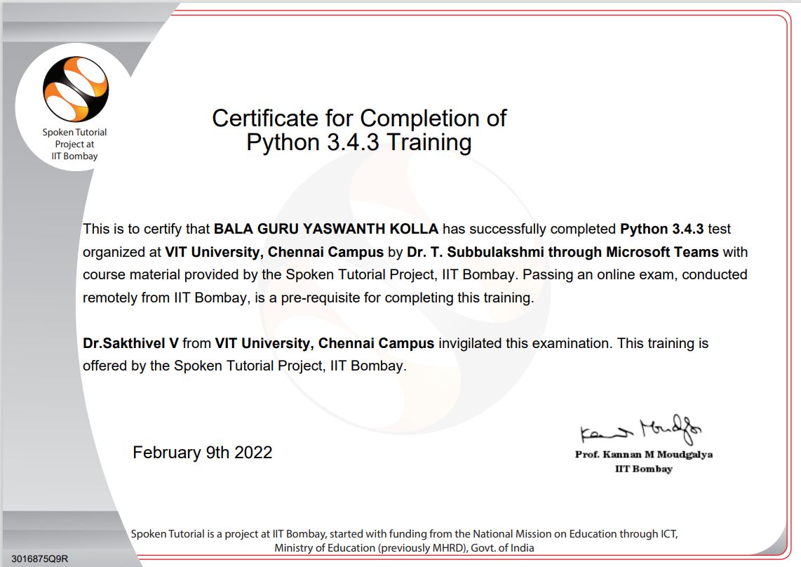 Yaswanth Kolla on LinkedIn: #iitbombay #spokentutorial #python Yaswanth Kolla on LinkedIn: #iitbombay #spokentutorial #python