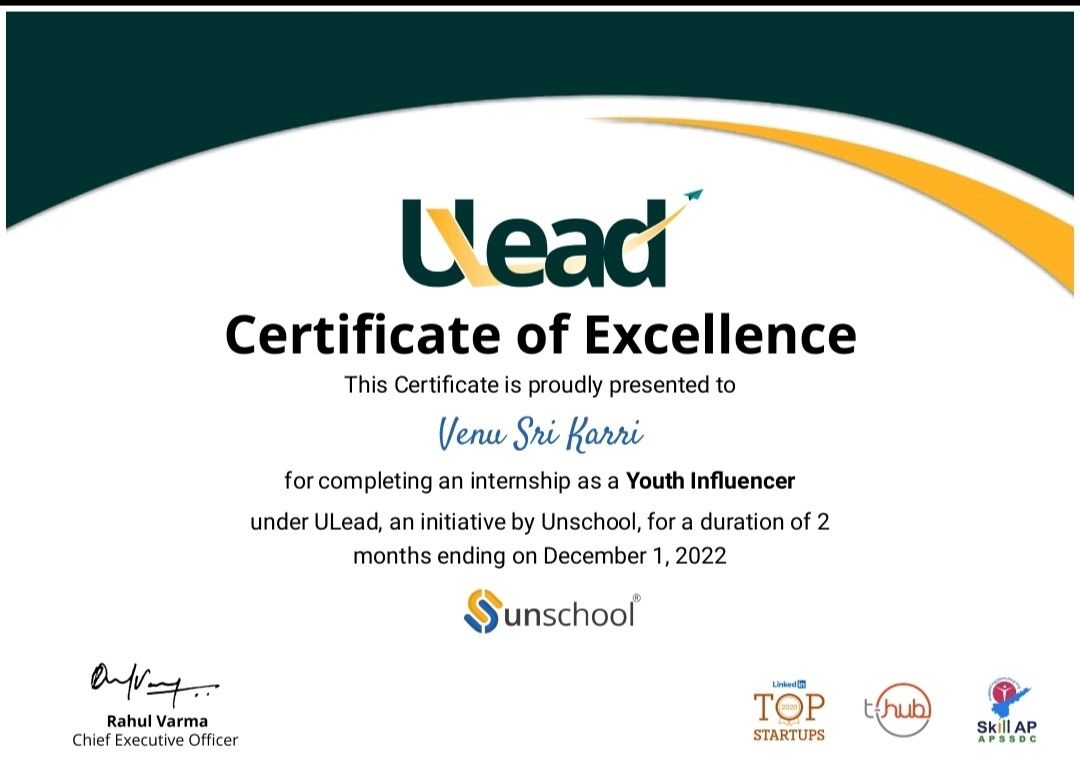 venusri karri on LinkedIn: #internship #unschool venusri karri on LinkedIn: #internship #unschool