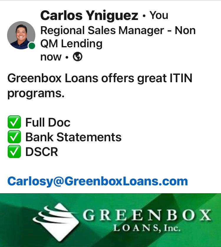 Carlos Yniguez on LinkedIn: Got an ITIN borrower? We have the solution ... Carlos Yniguez on LinkedIn: Got an ITIN borrower? We have the solution ...