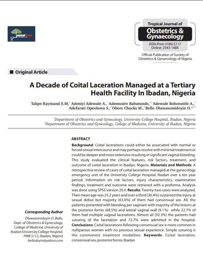 Babatunde Ademusire on LinkedIn: #research #health #gynaecology # ... Babatunde Ademusire on LinkedIn: #research #health #gynaecology # ...
