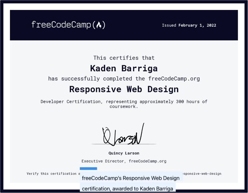 Kaden B. on LinkedIn: #responsivewebdesign #certification #javascript # ... Kaden B. on LinkedIn: #responsivewebdesign #certification #javascript # ...