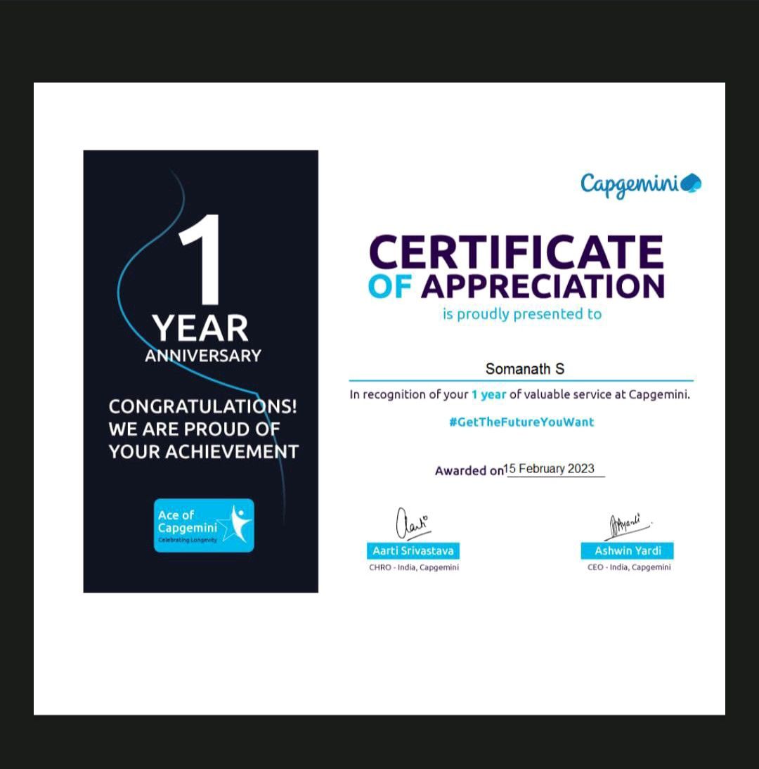 Somanath s on LinkedIn: Successfully Completed 1 Year of my journey ... Somanath s on LinkedIn: Successfully Completed 1 Year of my journey ...