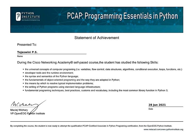 Tejaswini Patnam on LinkedIn: #pcap #pythonprogramming # ... Tejaswini Patnam on LinkedIn: #pcap #pythonprogramming # ...