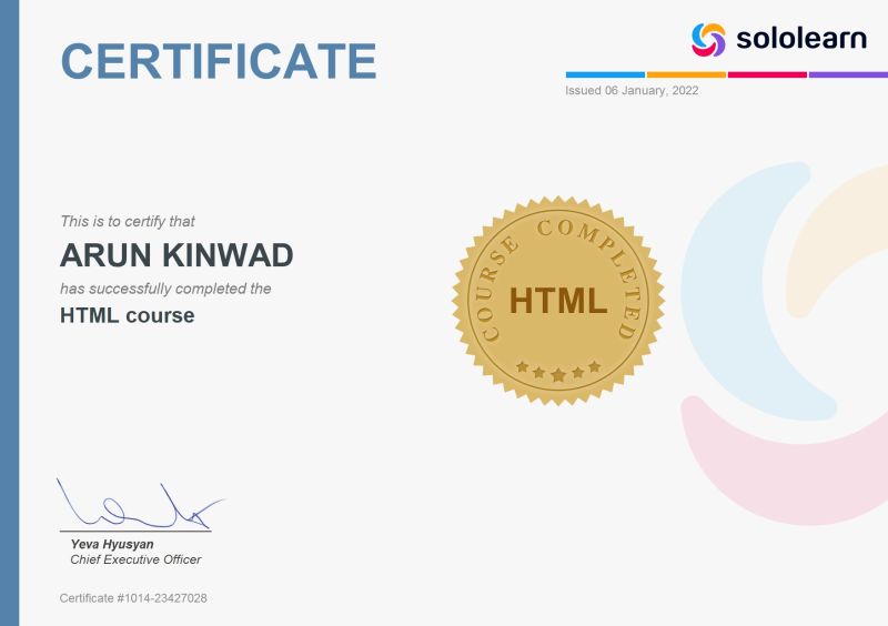 Arun Kinwad on LinkedIn: #certificate #html #sololearn Arun Kinwad on LinkedIn: #certificate #html #sololearn