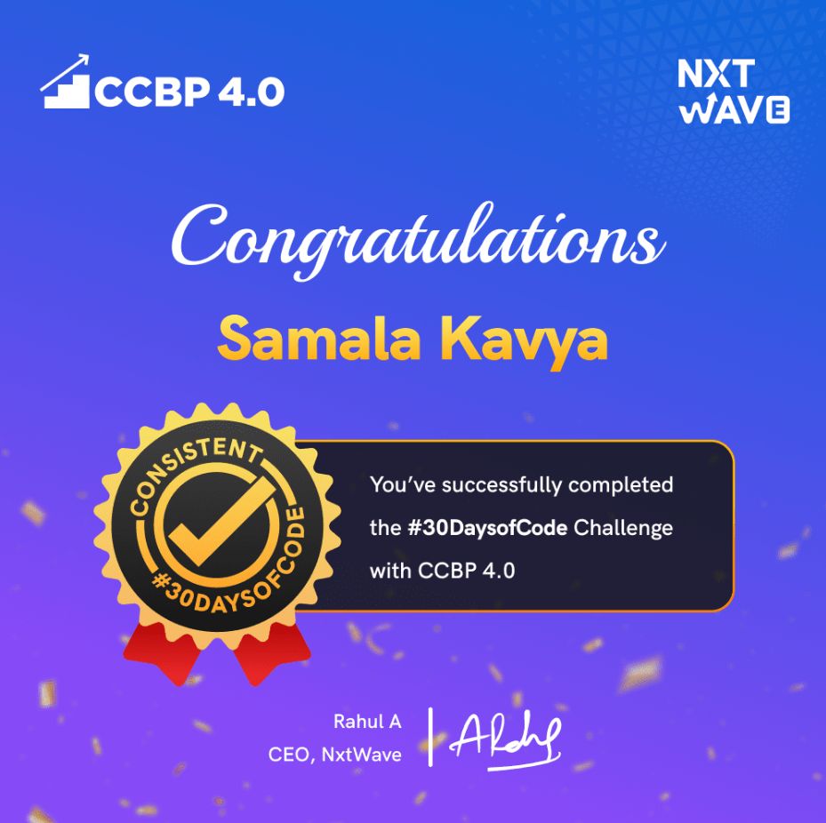 Kavya Samala on LinkedIn: #30daysofcode Kavya Samala on LinkedIn: #30daysofcode