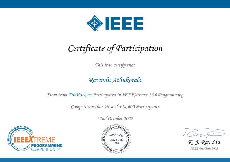 Ravindu Hasanka Athukorala on LinkedIn: #ieee #xtreme #programming # ... Ravindu Hasanka Athukorala on LinkedIn: #ieee #xtreme #programming # ...