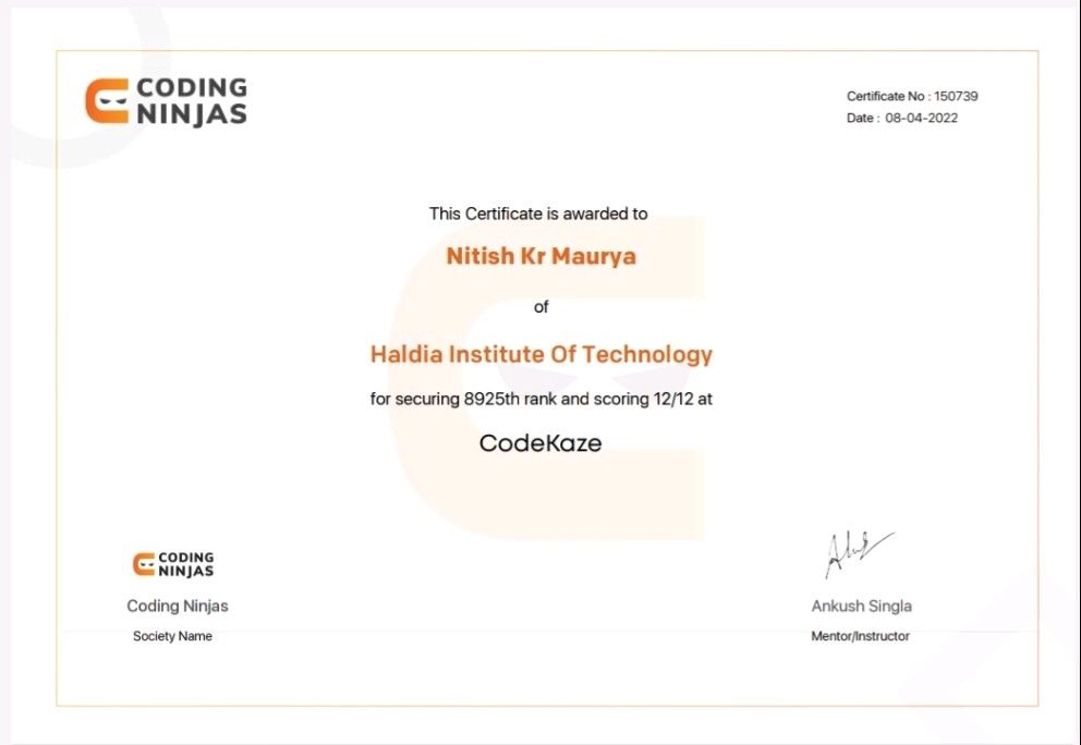 Nitish Kumar Maurya on LinkedIn: #codekaze #codingninjas | 10 comments Nitish Kumar Maurya on LinkedIn: #codekaze #codingninjas | 10 comments