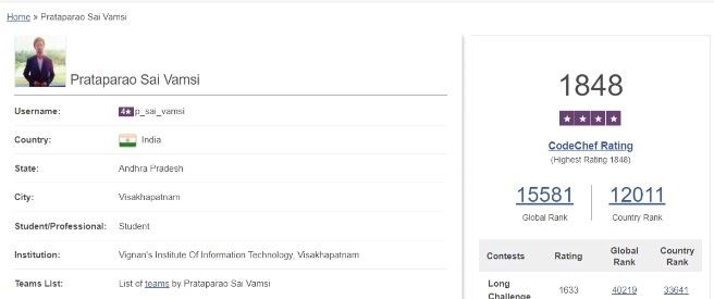 Sai Vamsi Prataparao on LinkedIn: #coding #learning #codechef #4star # ... Sai Vamsi Prataparao on LinkedIn: #coding #learning #codechef #4star # ...