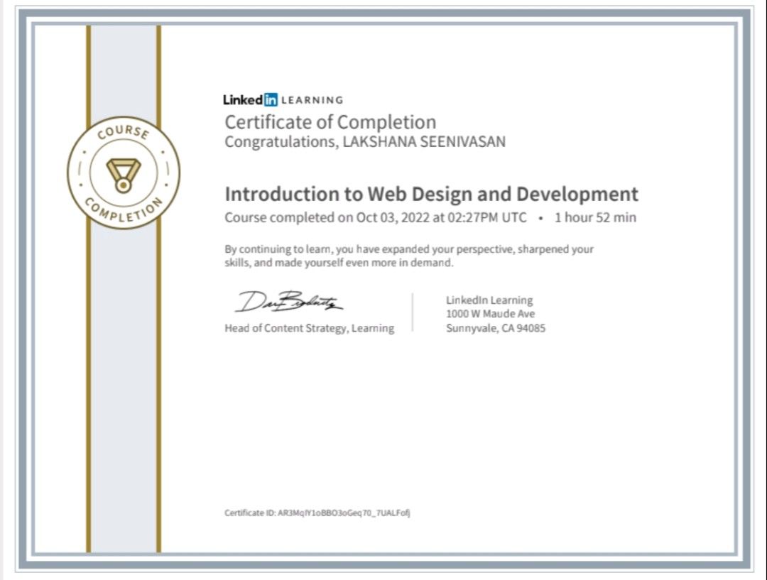 LAKSHANA SEENIVASAN on LinkedIn: #webdevelopment #linkedinlearning LAKSHANA SEENIVASAN on LinkedIn: #webdevelopment #linkedinlearning