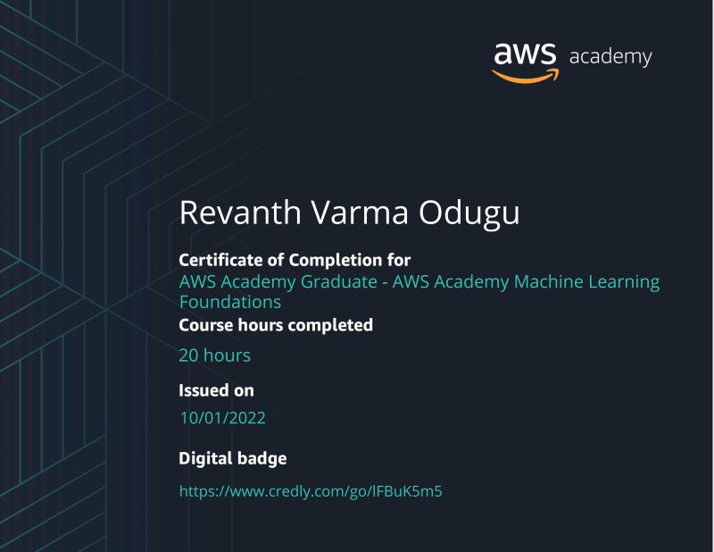 Revanth Varma Odugu on LinkedIn: #awsmachinelearning #awsfoundations # ... Revanth Varma Odugu on LinkedIn: #awsmachinelearning #awsfoundations # ...