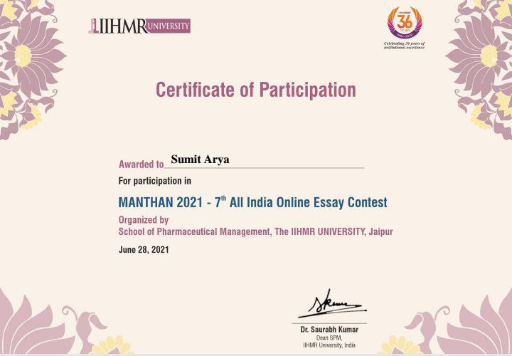Sumit Arya on LinkedIn: #certificateofparticipation #iihmruniversity # ... Sumit Arya on LinkedIn: #certificateofparticipation #iihmruniversity # ...