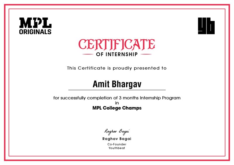 Amit Bhargav on LinkedIn: #internship #mpl #mpl Amit Bhargav on LinkedIn: #internship #mpl #mpl